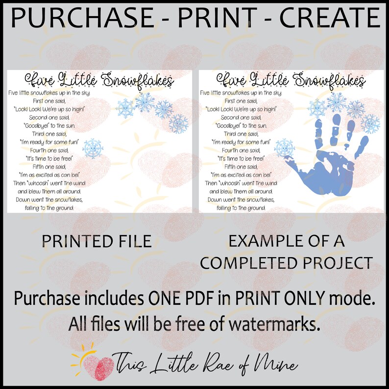 Five Little Snowflakes - Winter - Poem - Handprint Art Keepsake ...