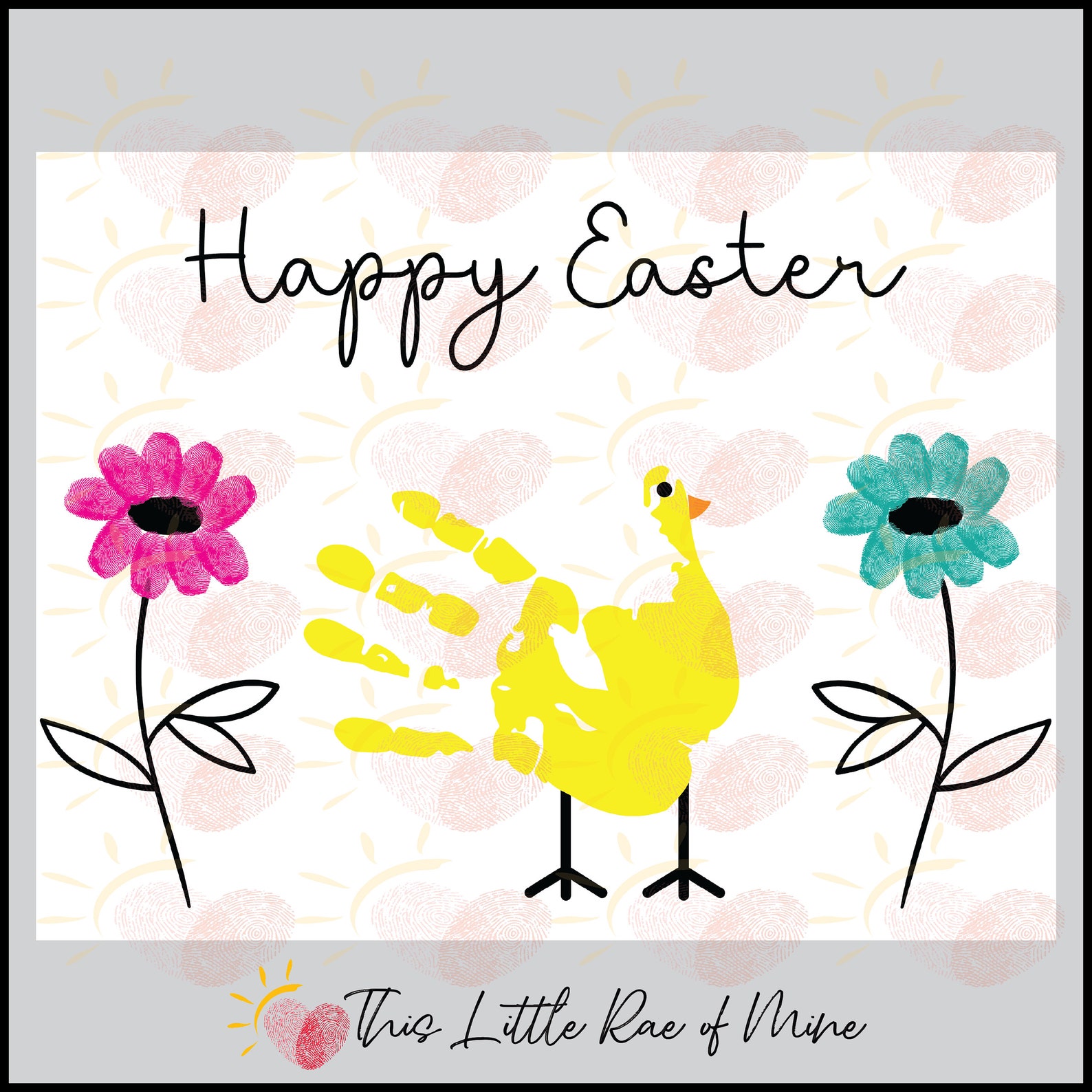 Happy Easter - Chick - Flowers - Handprint - Fingerprint Art - Keepsake ...