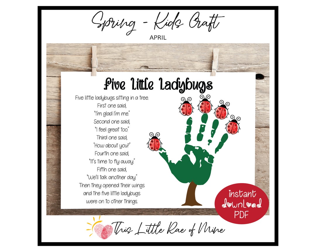 Five Little Ladybugs - Spring - Poem - Handprint Art - Keepsake ...