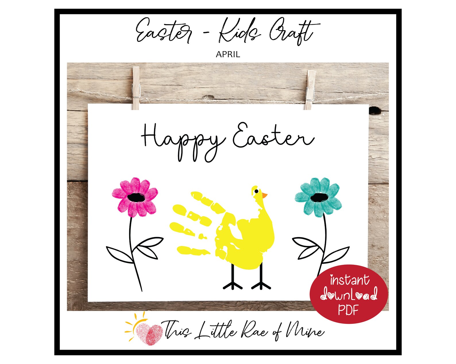 Happy Easter - Chick - Flowers - Handprint - Fingerprint Art - Keepsake ...