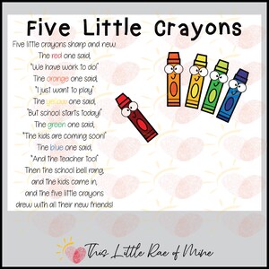 Five Little Crayons - Back to School - Colors - Poem - Handprint Art ...