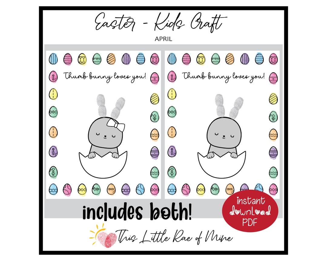 Thumb Bunny Loves You - Fingerprint Art - Keepsake - Easter Printable ...