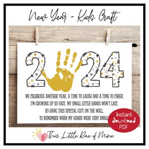 Happy New Year 2024 Handprint Art Keepsake Printable Craft for Kids ...
