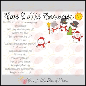 Five Little Snowmen - Christmas - Snow Day - Poem - Handprint Art ...