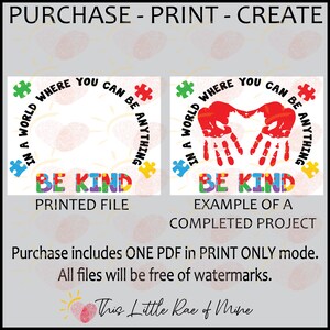 Be Kind - Autism - Handprint Art - Keepsake - Printable - Puzzle Piece ...