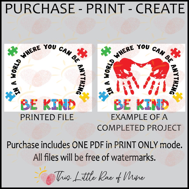Be Kind - Autism - Handprint Art - Keepsake - Printable - Puzzle Piece ...