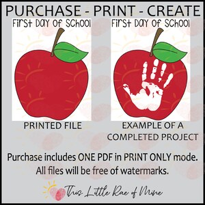 Apple - First Day of School – Handprint Art - Printable - Keepsake ...