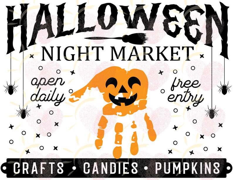 Halloween Night Market Jack-o-lantern Handprint October - Etsy