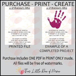 Grandchild's Hand - Poem - Grandparents Day - Handprint Art - Printable ...