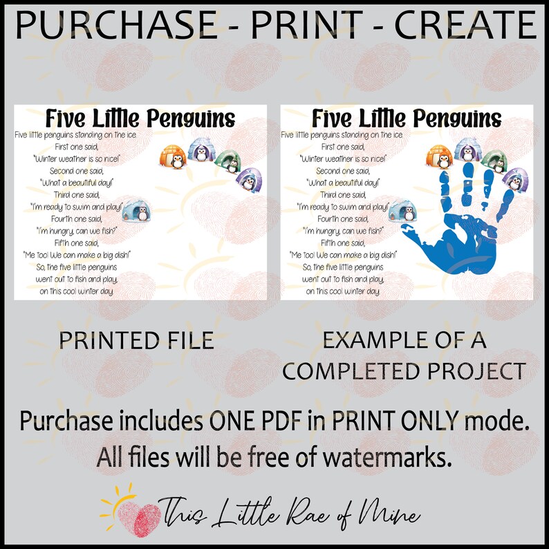 Five Little Penguins - Winter - Poem - Handprint Art Keepsake ...