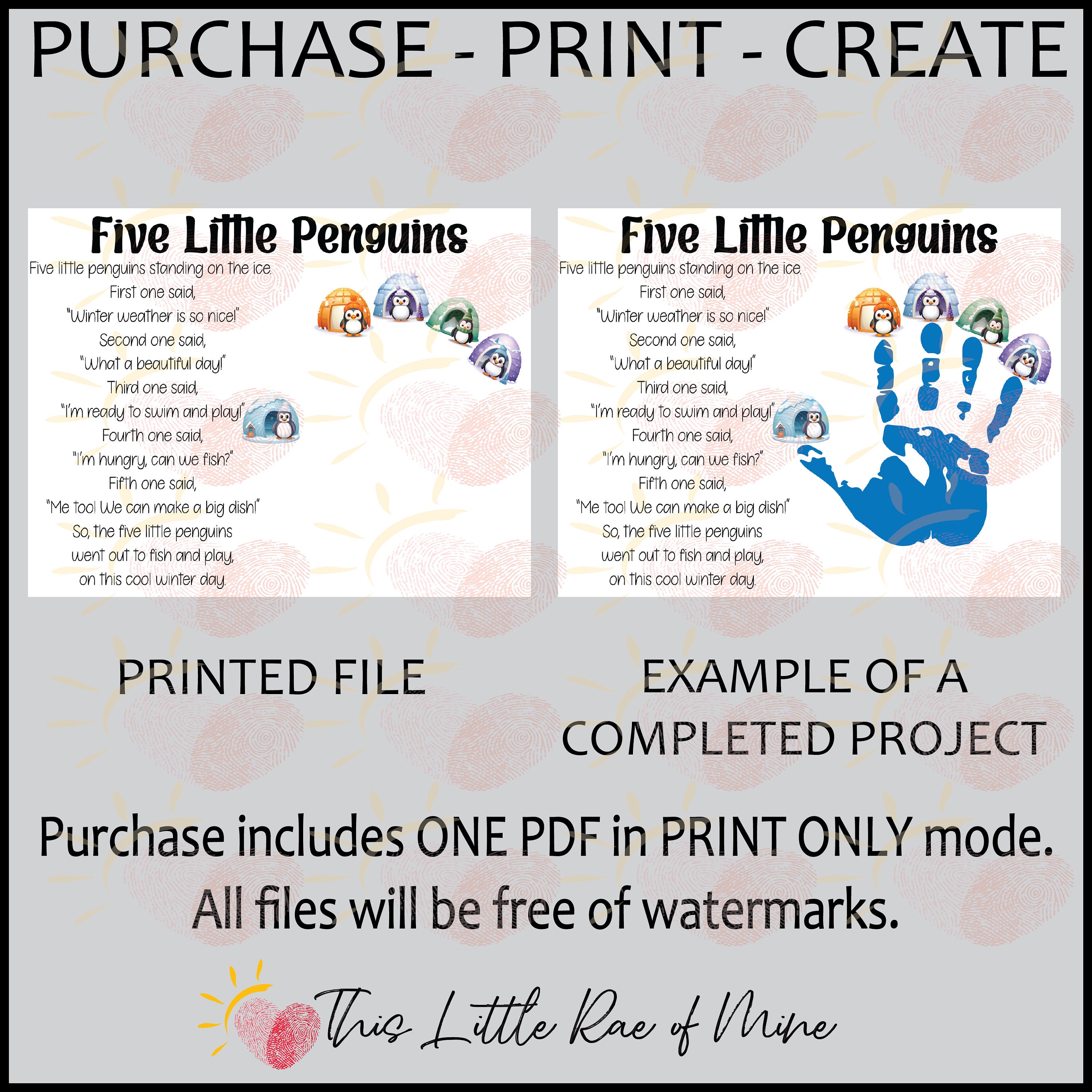 Five Little Penguins - Winter - Poem - Handprint Art Keepsake ...