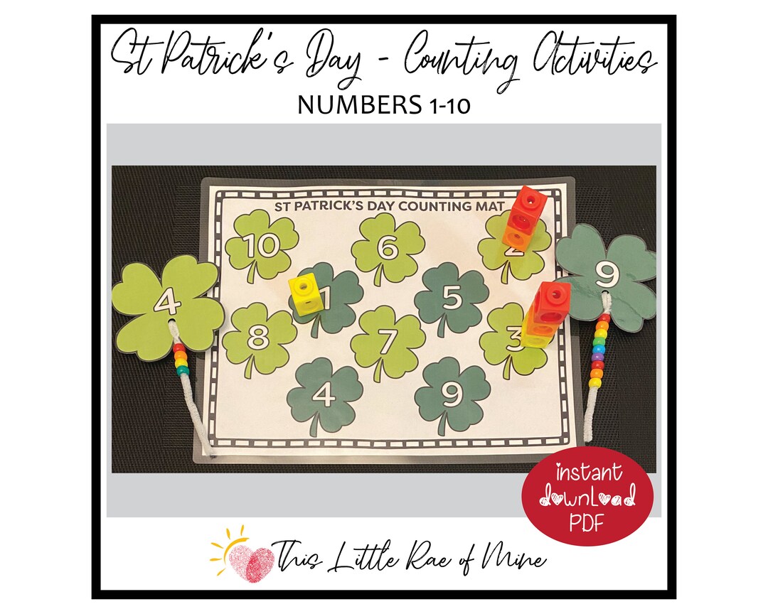 St Patrick's Day - Shamrock - Counting Mat - Bead Threading - Numbers 1 ...