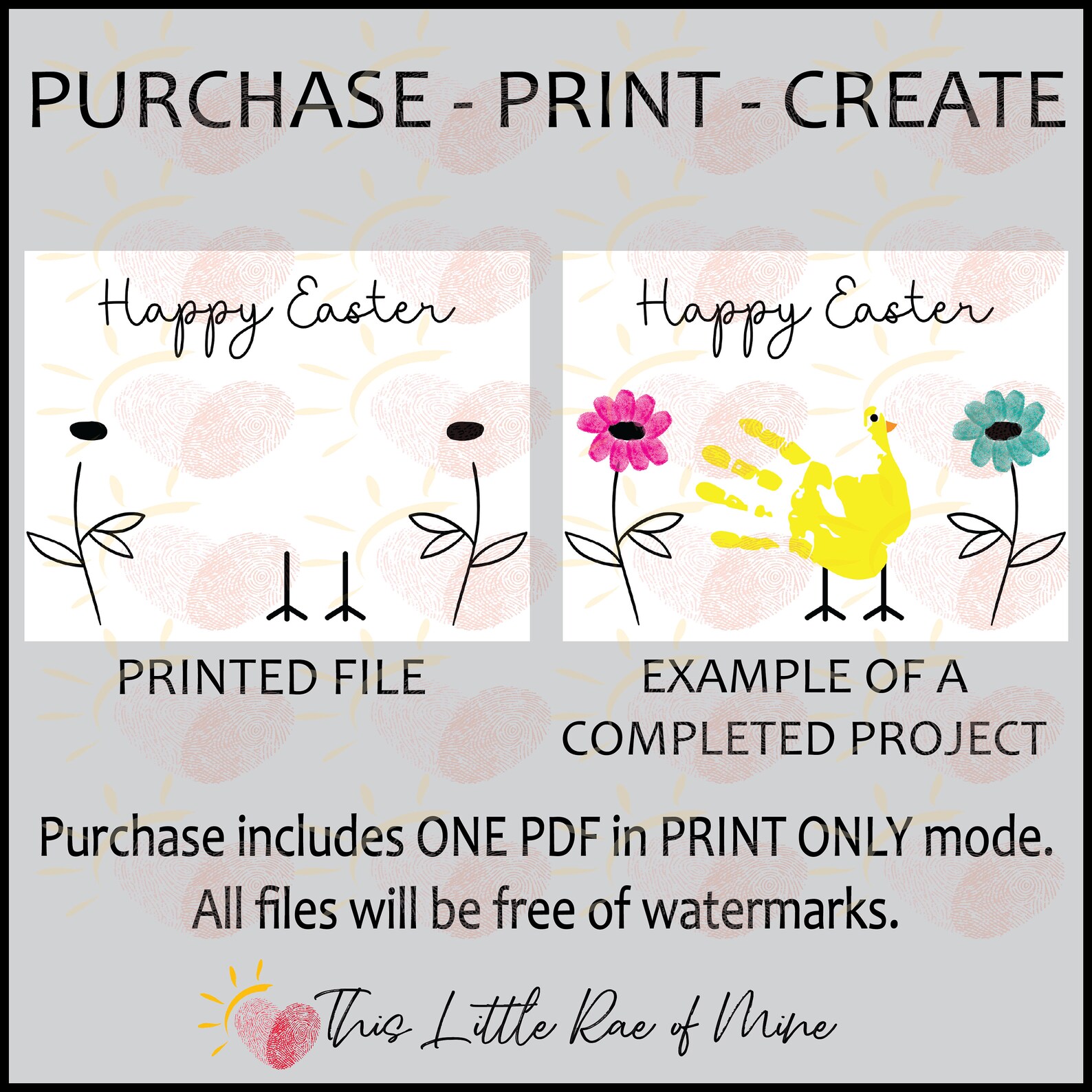 Happy Easter - Chick - Flowers - Handprint - Fingerprint Art - Keepsake ...