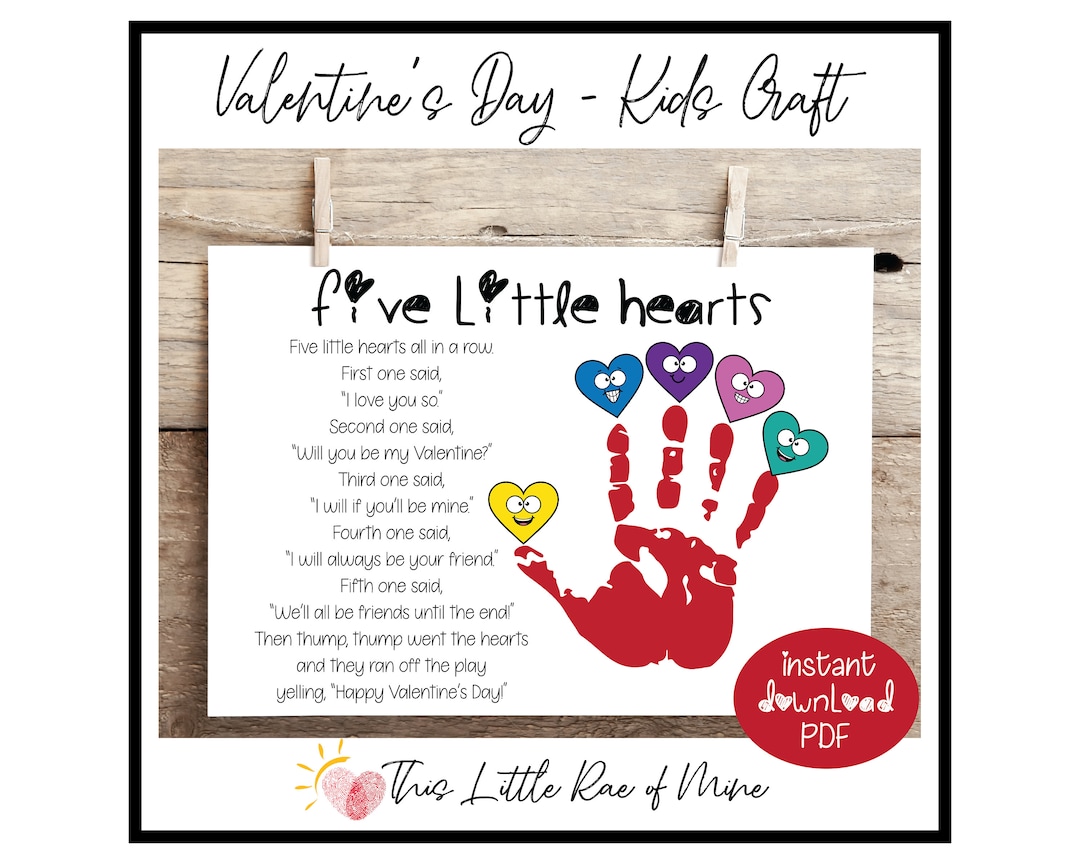 Five Little Hearts Valentine's Day Poem Handprint Art Keepsake ...
