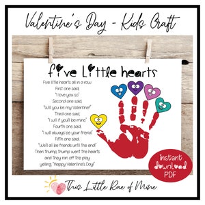 Five Little Hearts Valentine's Day Poem Handprint Art Keepsake ...