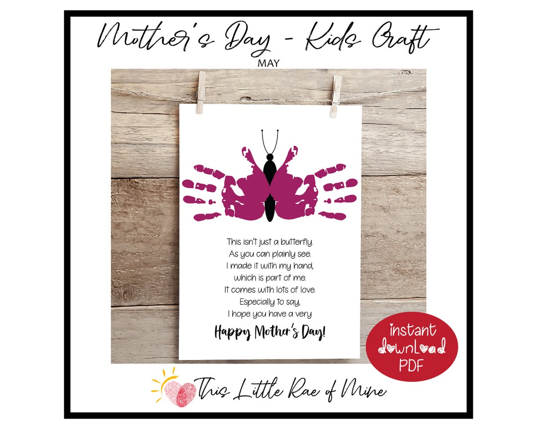 Butterfly - Mother's Day - Handprint Art - Gift - Printable - Handprint ...
