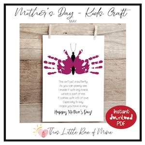 Butterfly - Mother's Day - Handprint Art - Gift - Printable - Handprint ...