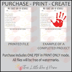 First Day of School - Back to School - Printable - Handprint Art ...