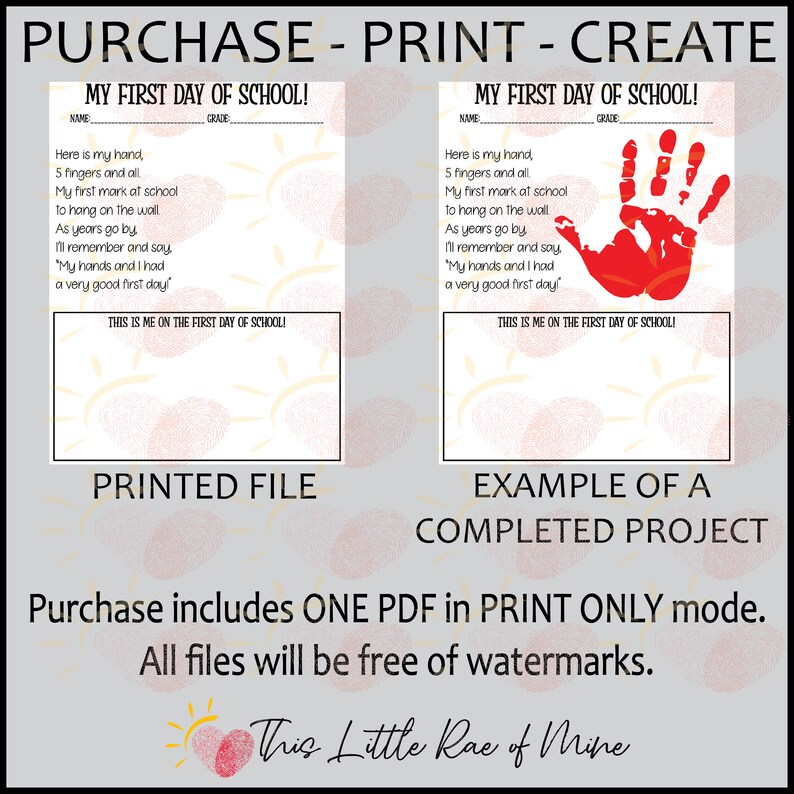 First Day of School - Back to School - Printable - Handprint Art ...