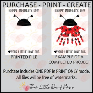 Love Bug - Mother's Day - Handprint Art - Gift - Printable - Handprint ...