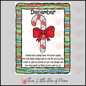 December Candy Cane - Fingerprint Art Keepsake - Printable DIY Kid ...