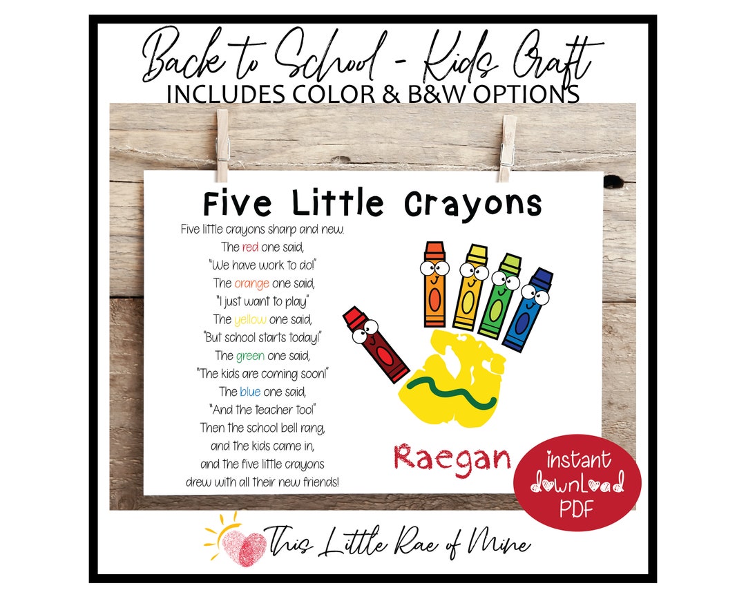 Five Little Crayons - Back to School - Colors - Poem - Handprint Art ...