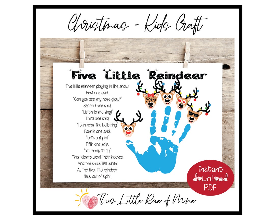 Five Little Reindeer - Christmas - Rudolph - Poem - Handprint Art ...