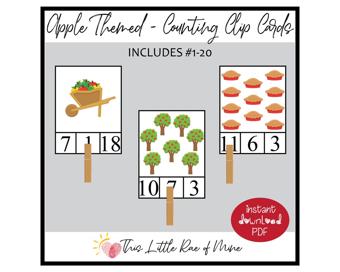 Apple Counting Clip Cards Numbers 1-20 Autumn Fall Printable Math ...