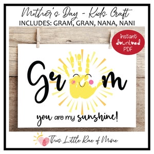 Gram - Gran - Nana - Nani - You Are My Sunshine - Handprint Art - Gift ...