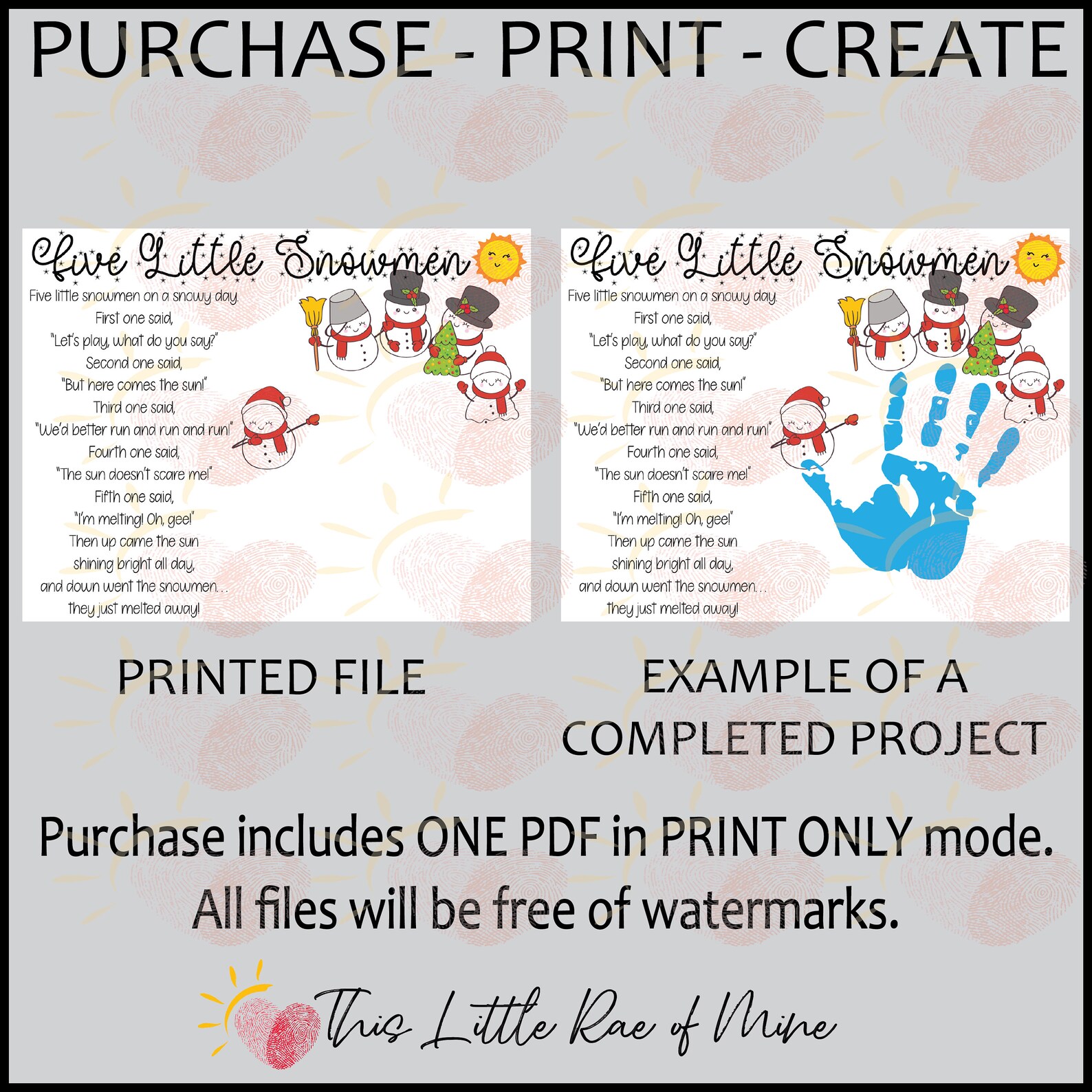 Five Little Snowmen - Christmas - Snow Day - Poem - Handprint Art ...