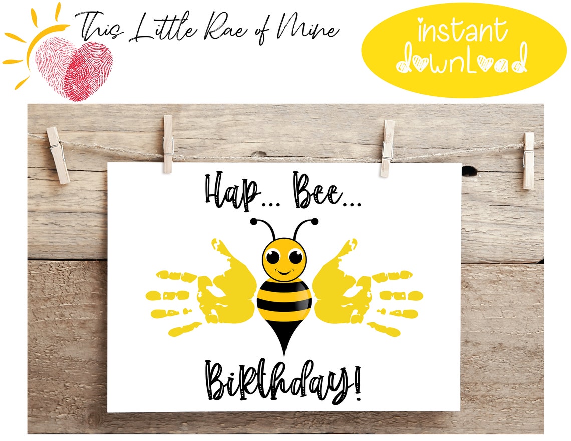 Hap Bee Birthday Bumble Bee Birthday Card Handprint Art - Etsy