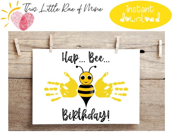Hap Bee Birthday Bumble Bee Birthday Card Handprint Art - Etsy