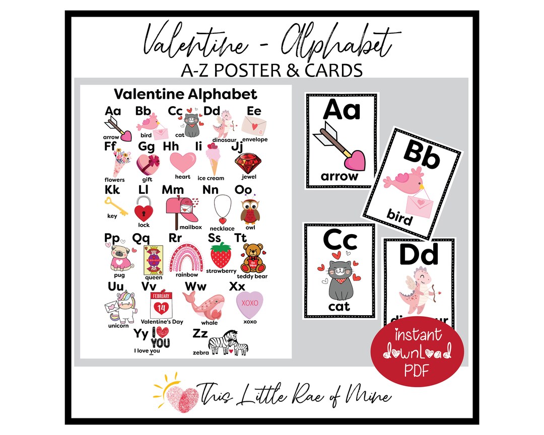 Valentine - Alphabet Poster and Cards - Printable - Classroom Decor ...