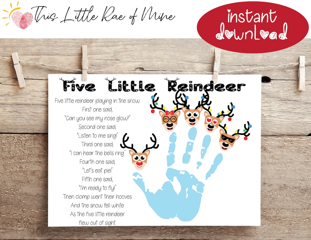 Five Little Reindeer Christmas Rudolph Poem Handprint - Etsy