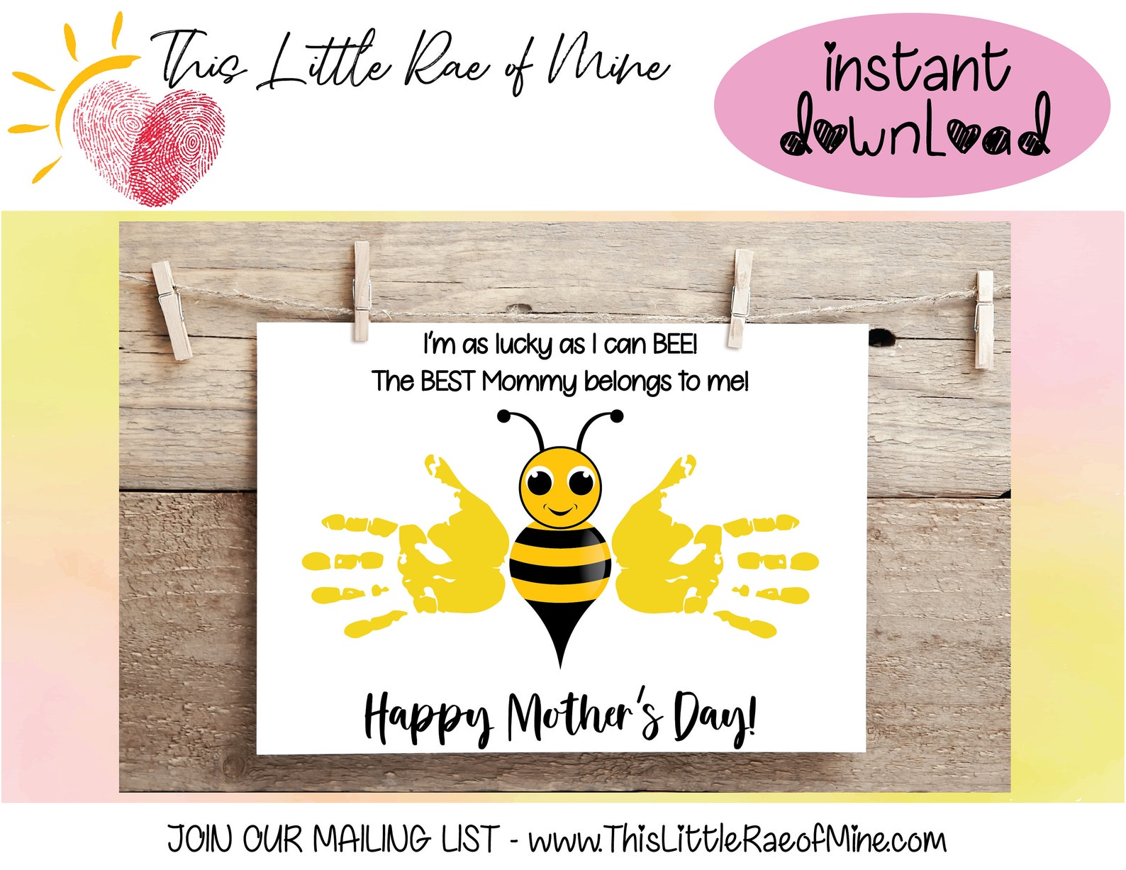 Lucky as Can Bee Mother's Day Handprint Art Gift | Etsy