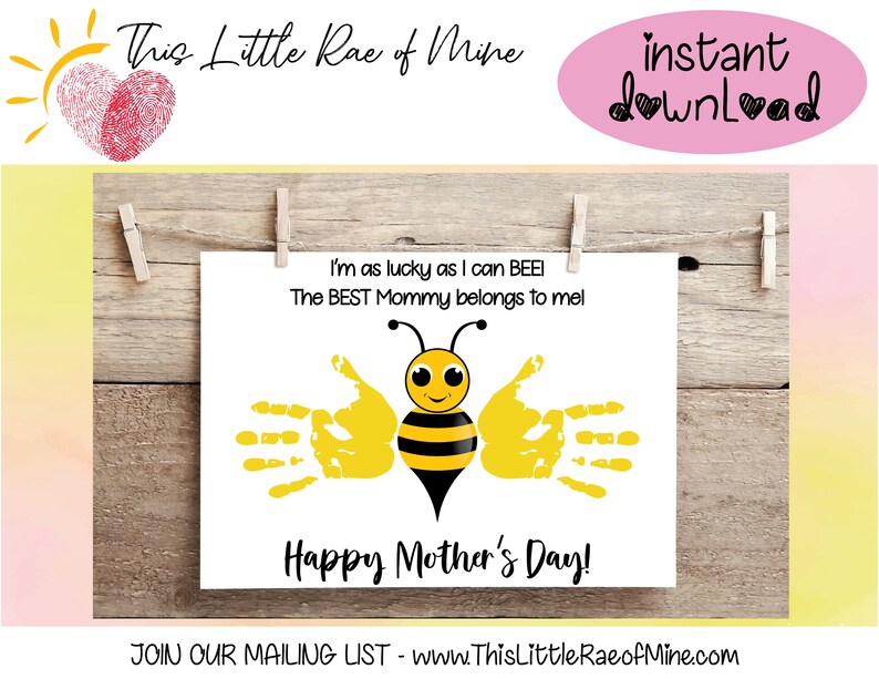 Lucky as Can Bee Mother's Day Handprint Art Gift | Etsy
