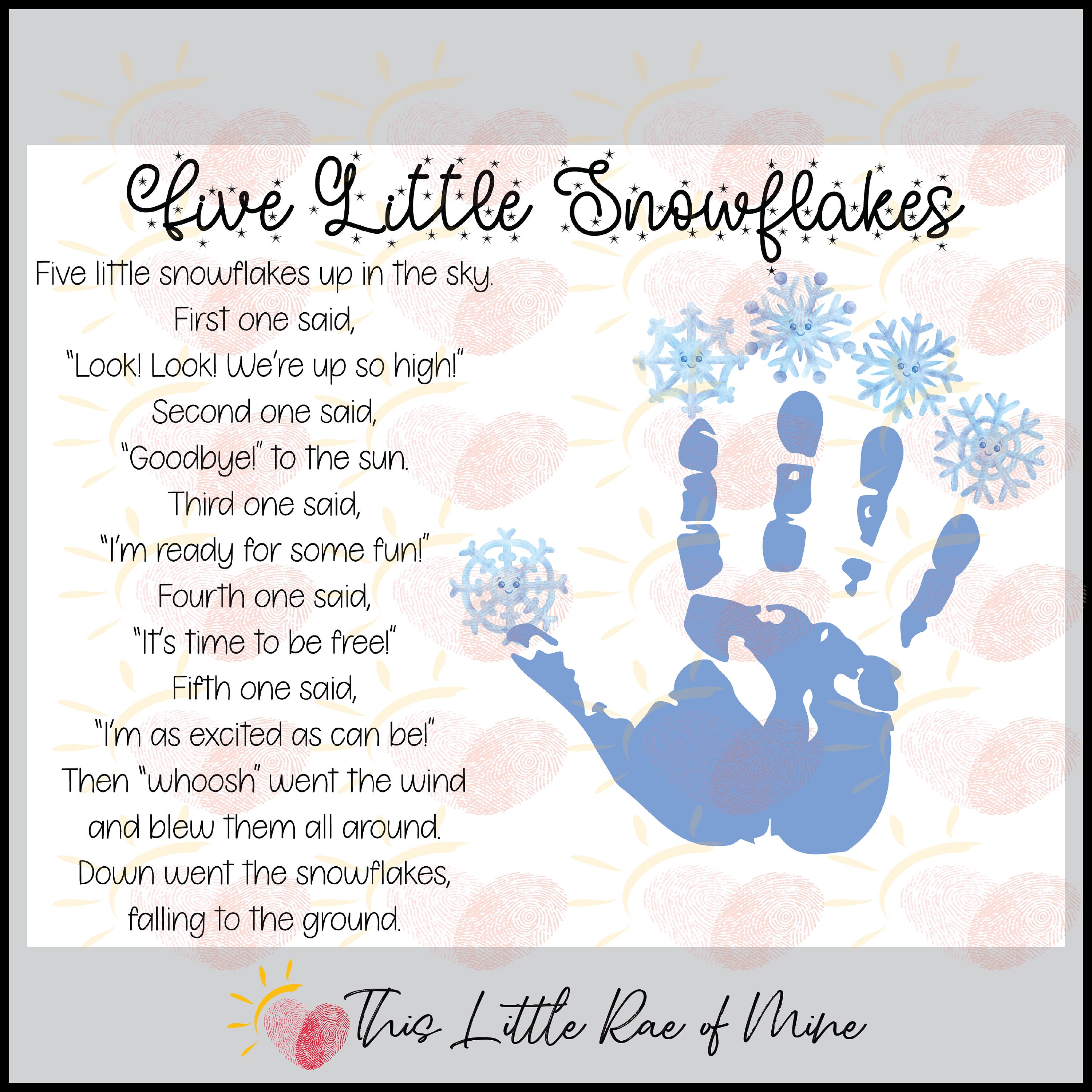 Five Little Snowflakes - Winter - Poem - Handprint Art Keepsake ...