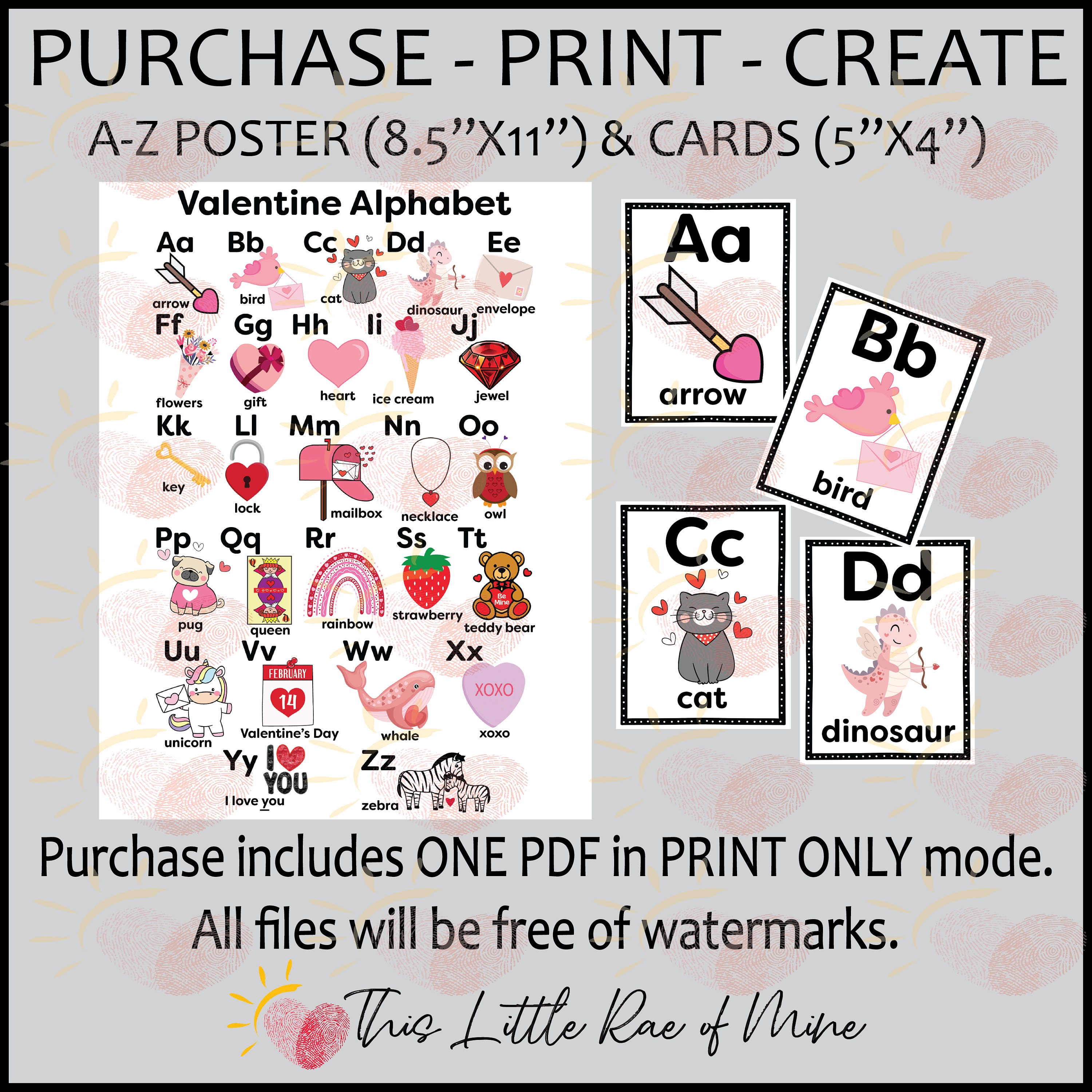 Valentine - Alphabet Poster and Cards - Printable - Classroom Decor ...