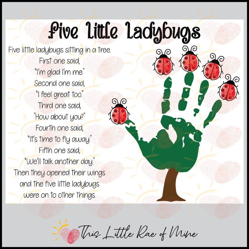 Five Little Ladybugs - Spring - Poem - Handprint Art - Keepsake ...