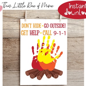 Fire Handprint Don't Hide Go Outside Get Help Call 9-1-1 - Etsy