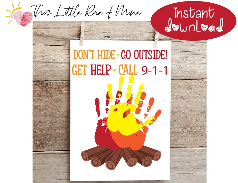Fire Handprint Don't Hide Go Outside Get Help Call 9-1-1 - Etsy