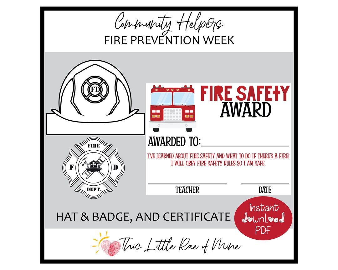 Fire Safety - Fire Prevention Week - Fire Dept - Fireman - Hat - Badge ...