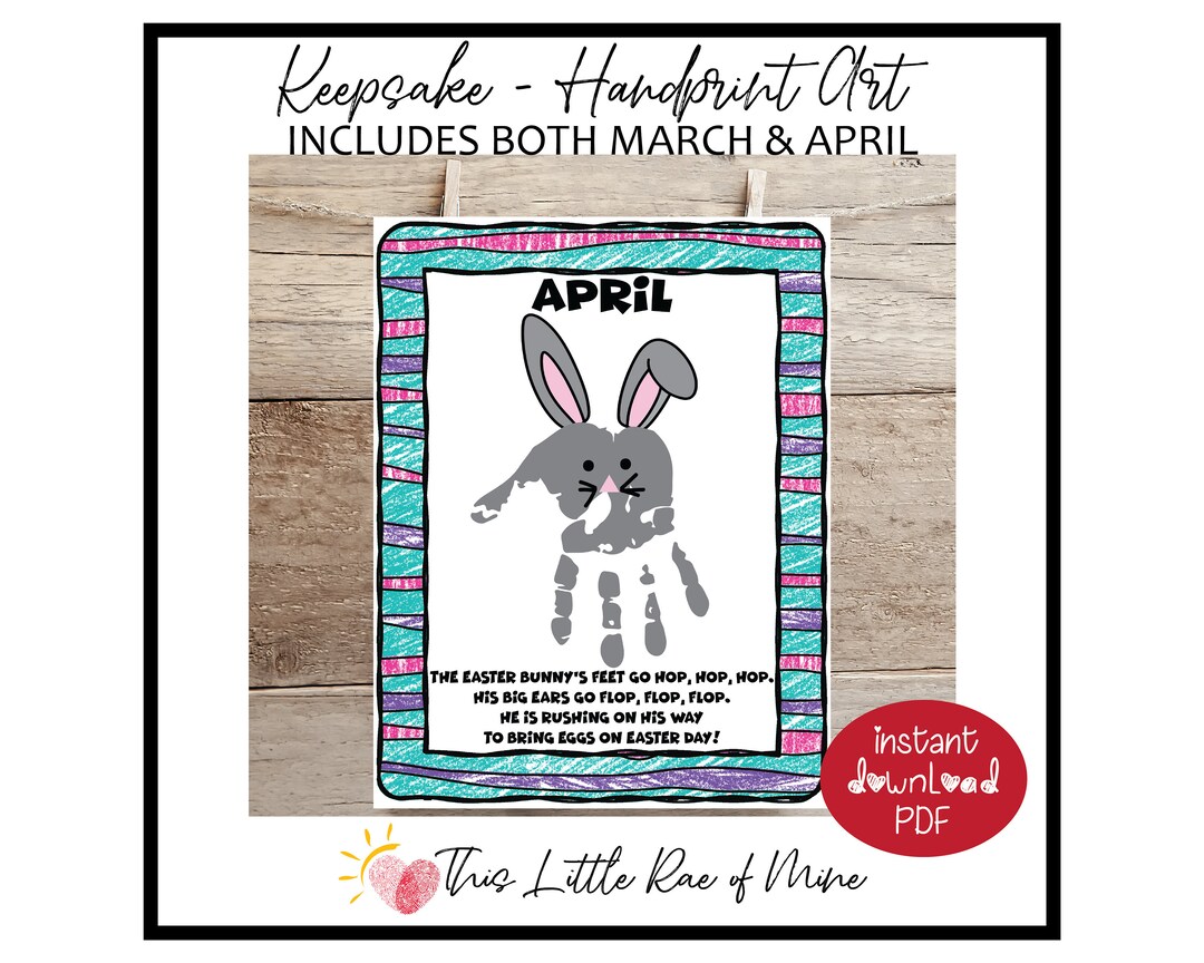 March - April - Easter Bunny - Handprint Art Keepsake - Printable - DIY ...