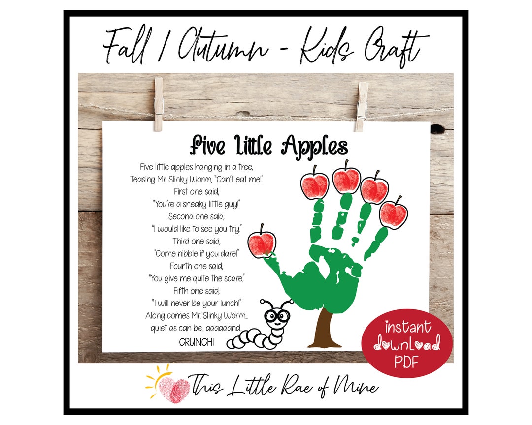 Five Little Apples - Handprint Art - Fingerprint - Keepsake Printable ...