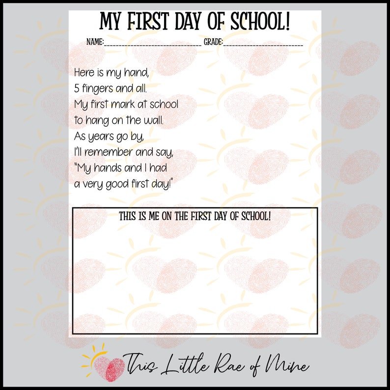 First Day of School - Back to School - Printable - Handprint Art ...