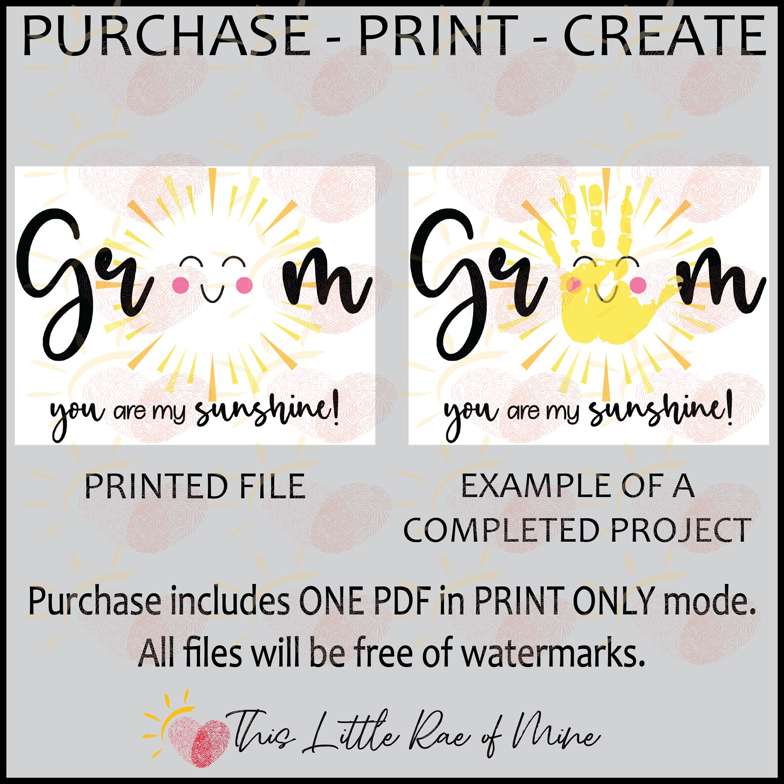 Gram - Gran - Nana - Nani - You Are My Sunshine - Handprint Art - Gift ...