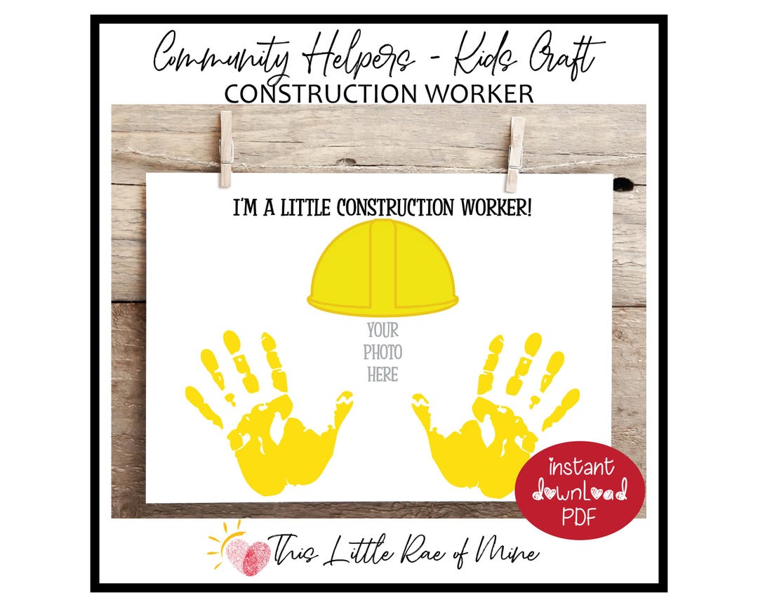 Construction Worker - Handprint Art - Photo - Keepsake - Printable ...