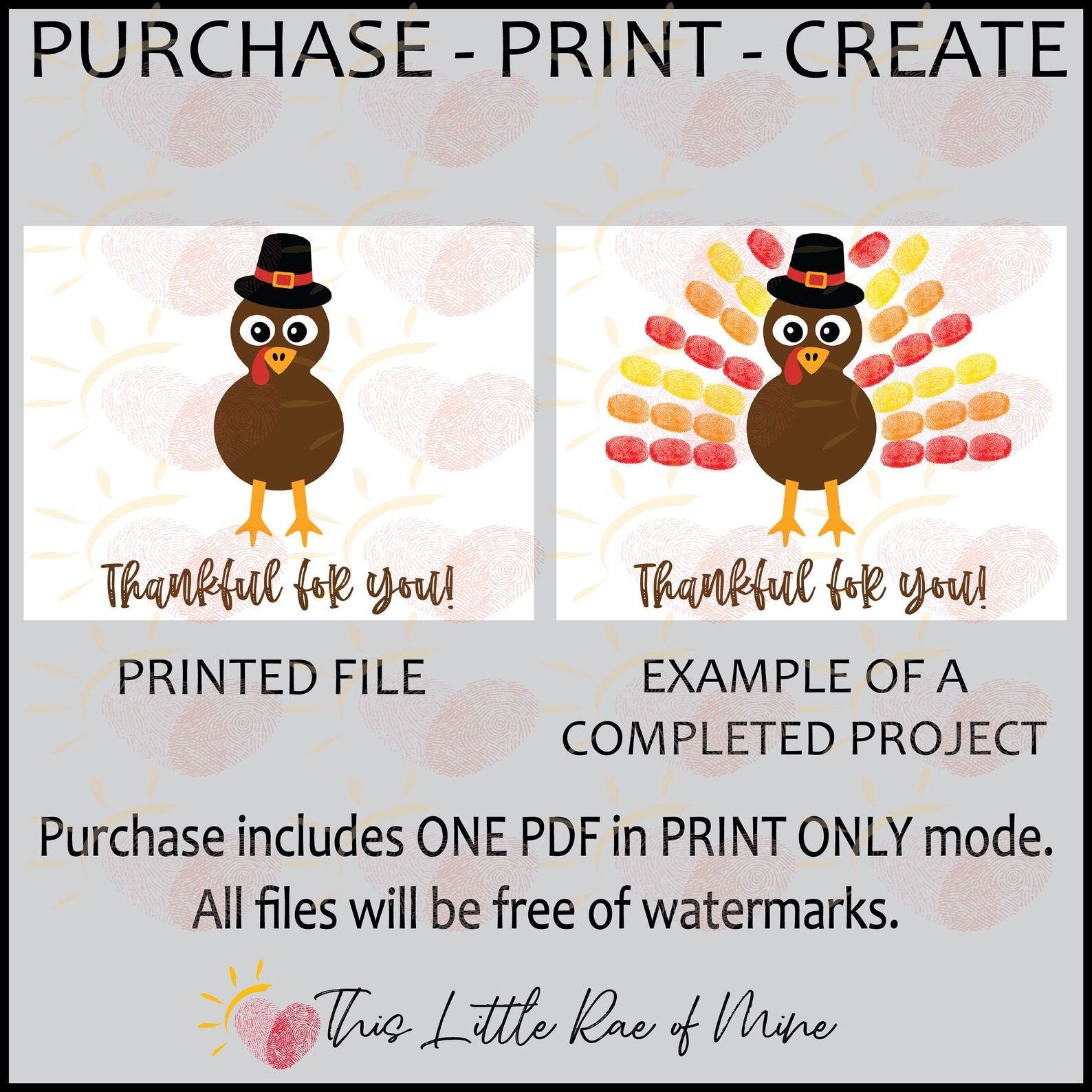 Thankful for You - Thanksgiving - Turkey - Feathers - Fingerprint Art ...