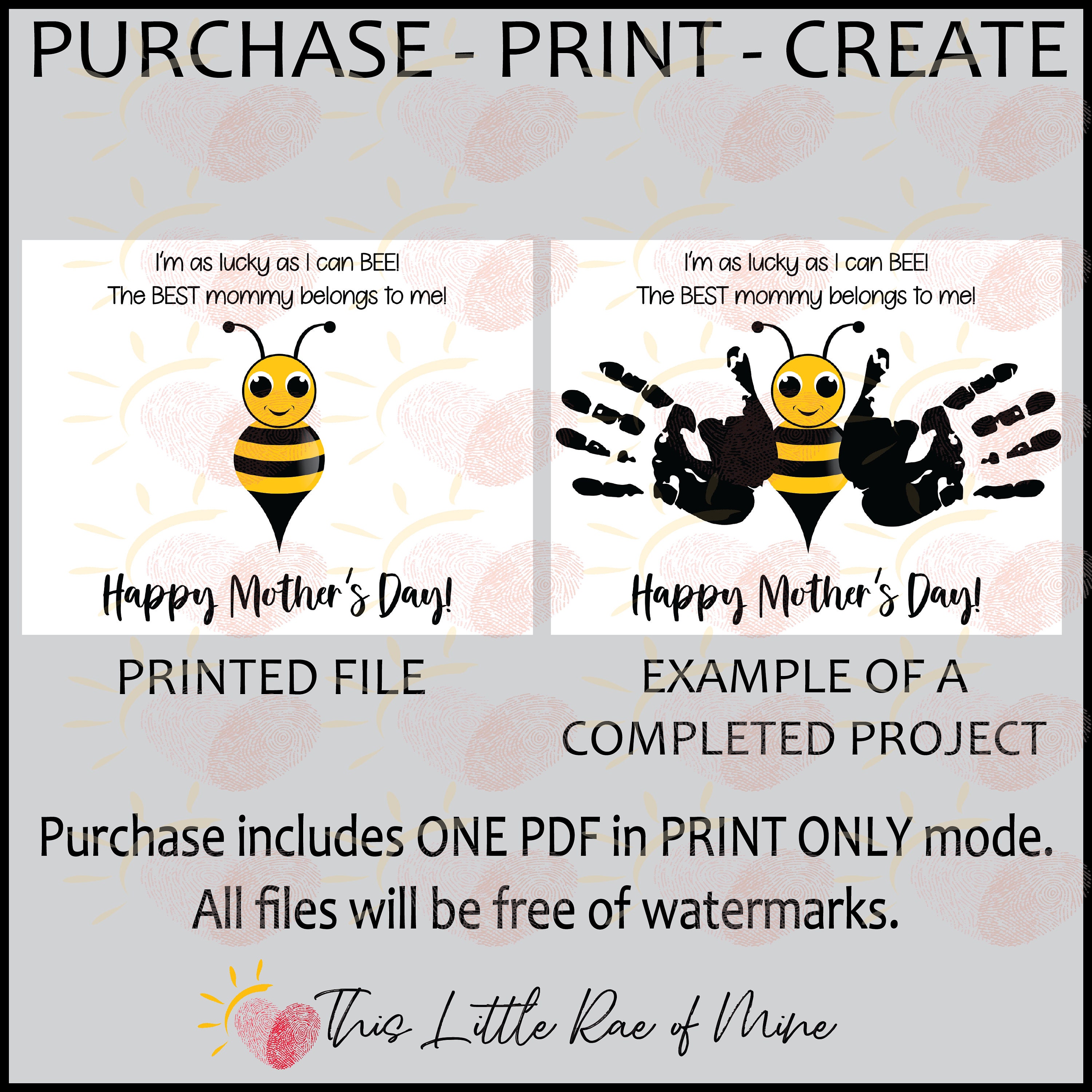 Lucky as Can Bee Mother's Day Handprint Art Gift - Etsy