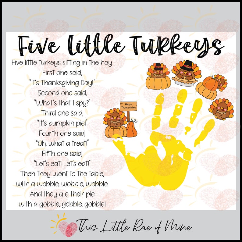 Five Little Turkeys - Thanksgiving - Pumpkin Pie - Poem - Handprint Art ...